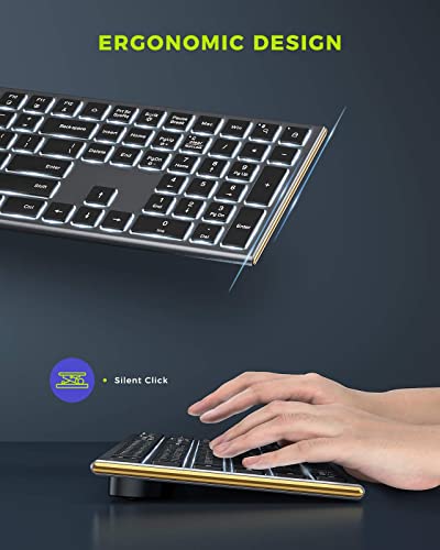 Backlit Wireless Keyboard and Mouse for Mac- seenda Rechargeable Silent Full Size Cordless Keyboard and Mouse Combo, Compatible with Mac OS, Windows 7/8/10, MacBook air/pro, Laptop (Black)