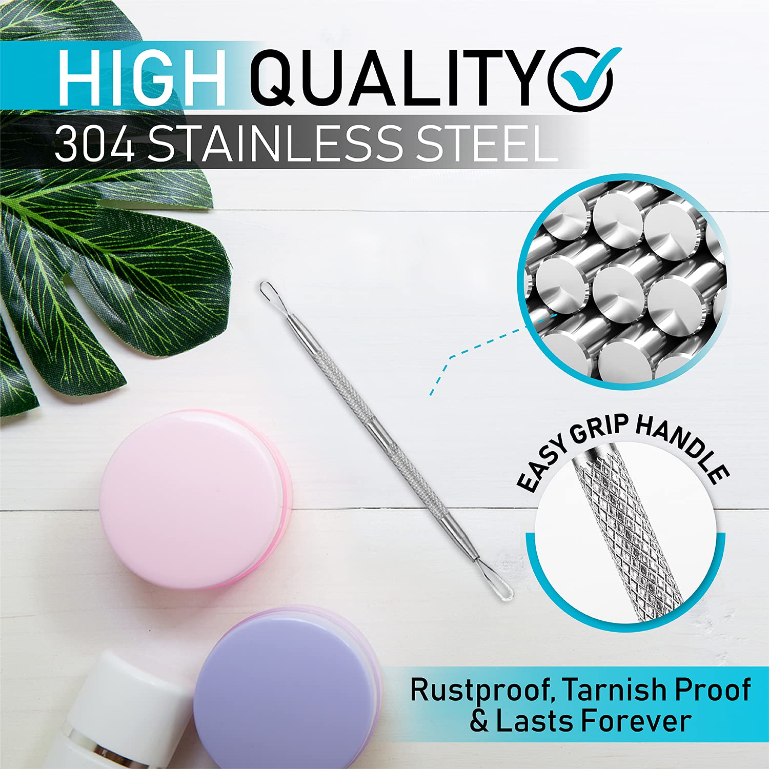 Hula Home Blackhead Remover Pimple Extractor Popper Tool Acne Comedone Blackhead, Blemish, Whitehead Popping, Zit Removing for Nose Face, 304 - Stainless Steel