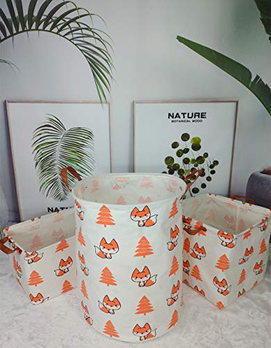 ASKETAM Canvas Fabric Collapsible Kids Baby Laundry Basket Children Nursery Bedroom Dirty Clothes Hamper Storage Bin Toy Organizer (Fox little pine)
