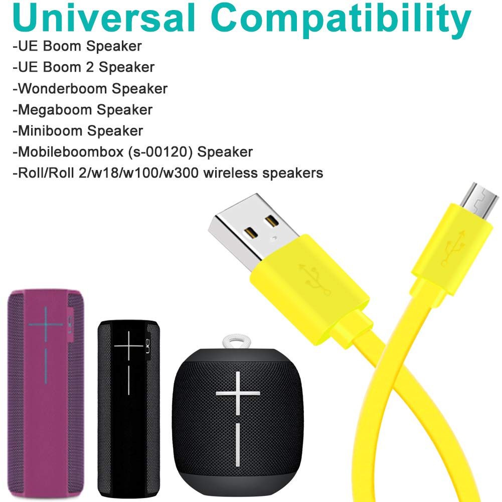 SCOVEE 2-Pack USB Charger for Logitech UE Boom Speaker,Micro USB Cable Power Charging Cord Replacement for Ultimate Ears Wonderboom/UE Boom 2/Megaboom/Miniboom/Mobileboombox Roll 2 Speaker 3ft