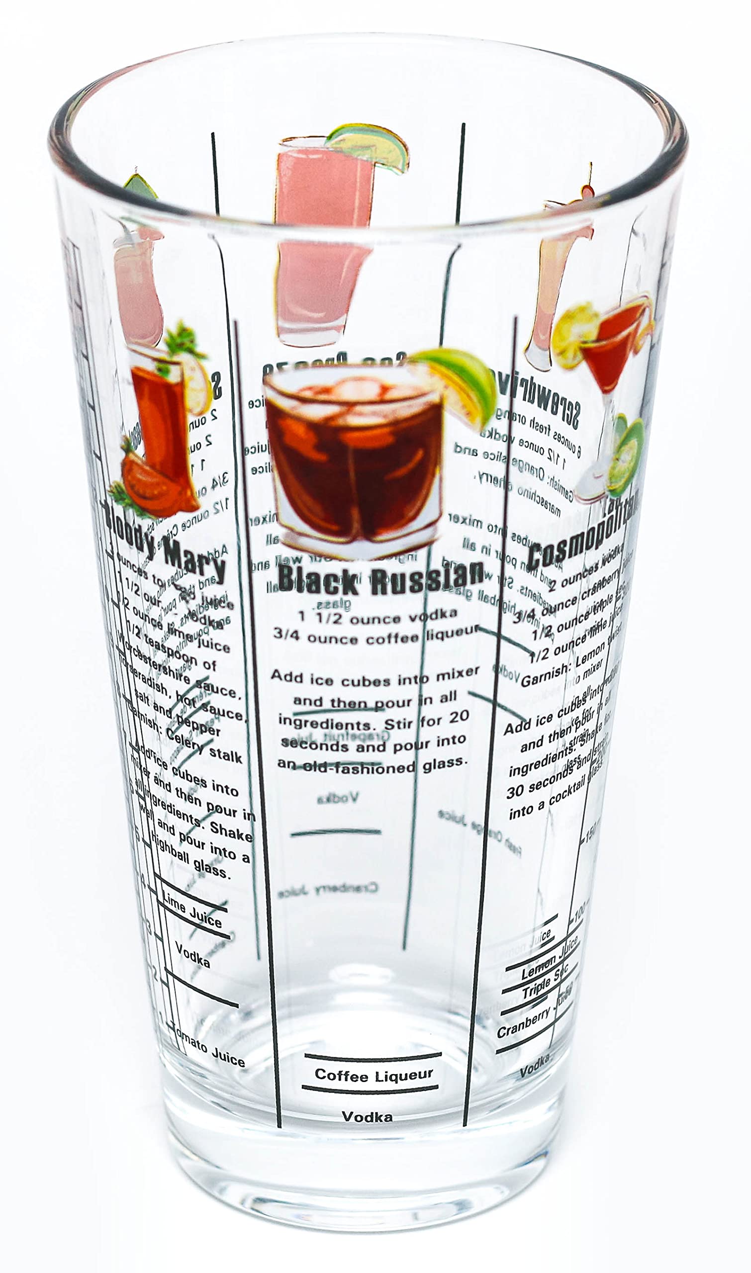 14 oz Recipe Glass Cocktail Shaker With Strainer Top - Includes 6 Cocktail Drink Recipes (Vodka Theme)