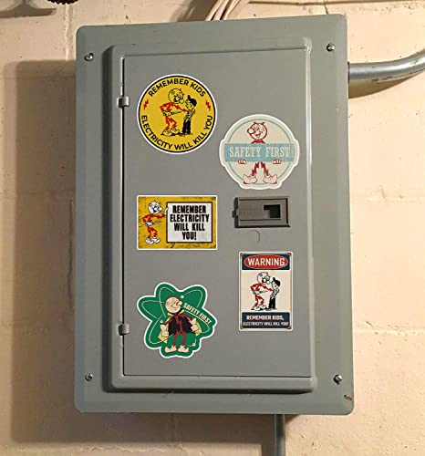 50 Pcs Reddy Kilowatt Sticker, Remember Kids Electricity Will Kill You Sticker, Electrical Electrician Stickers, Electric Will Shock You Decal for Car, Water Bottle, Laptop, Hard Hat Stickers Pack