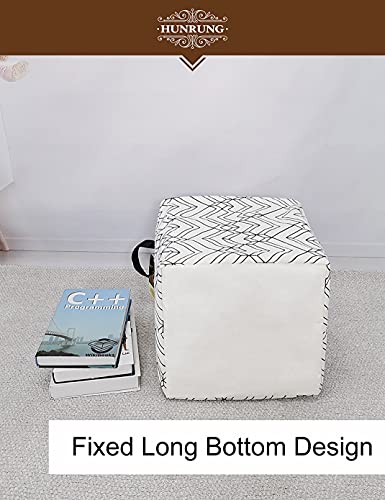 HUNRUNG Square Storage Bins Nursery Hamper Canvas Laundry Basket Foldable with Waterproof Nursery Boxes for Shelves/Gift Baskets/Toy Organizer/Office, Bedroom (Square-black transverse geometry)