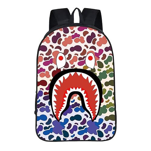 17" Camouflage Shark Backpack Large Fashion Casual Backpack School Bag 3D Printed Laptop Backpack Suitable for School, Travel and Work (Camouflage-2)
