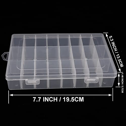 2 Pack 24 Grids Plastic Organizer Box Container Craft Storage Box Compartment Box with Adjustable Dividers for Beads Jewelry Fishing Tackles Art DIY, Clear