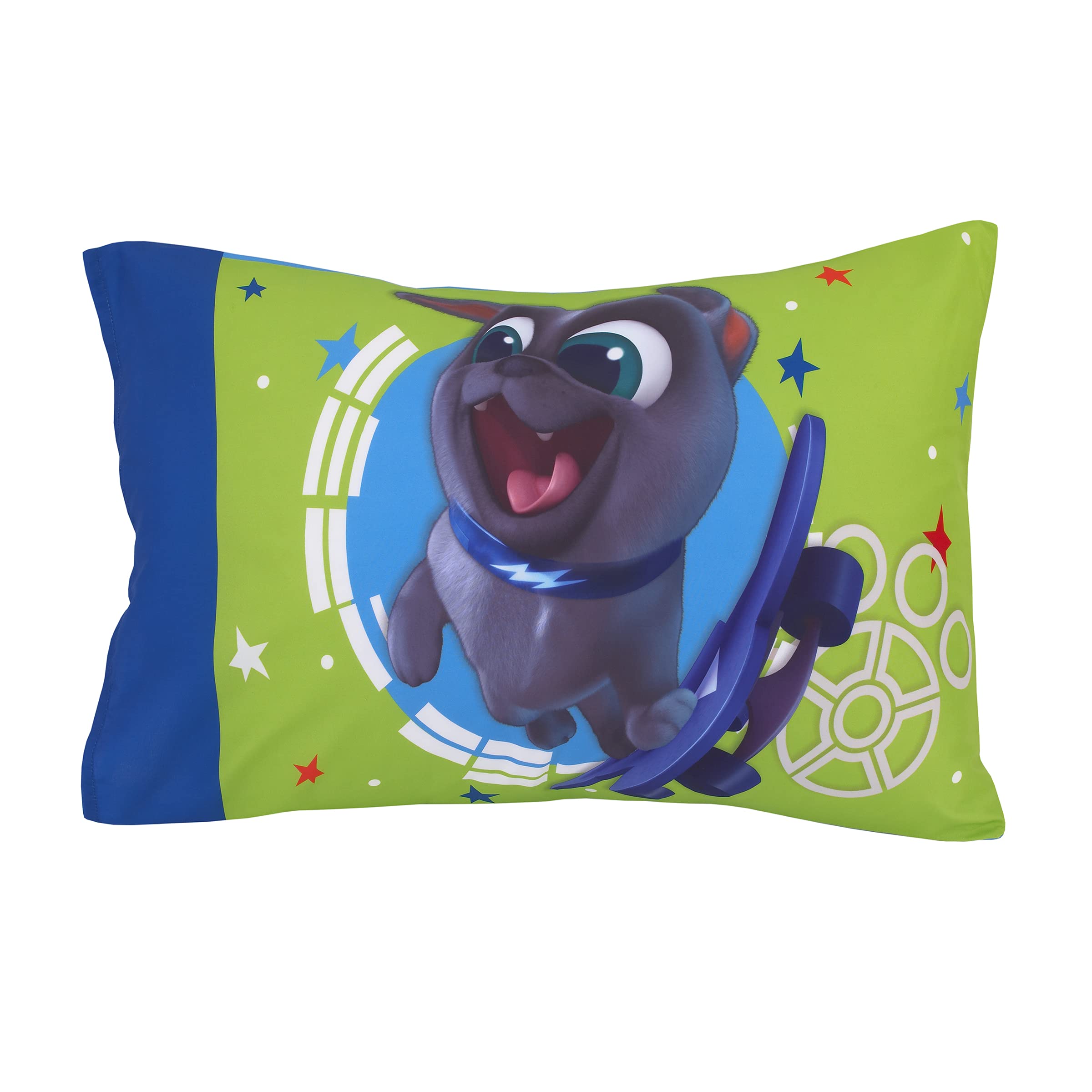 Disney Puppy Dog Pals Puppy Pals Fun White, Blue, & Green 2Piece Toddler Sheet Set - Fitted Bottom Sheet & Reversible Pillowcase, Blue, Green, Grey, White