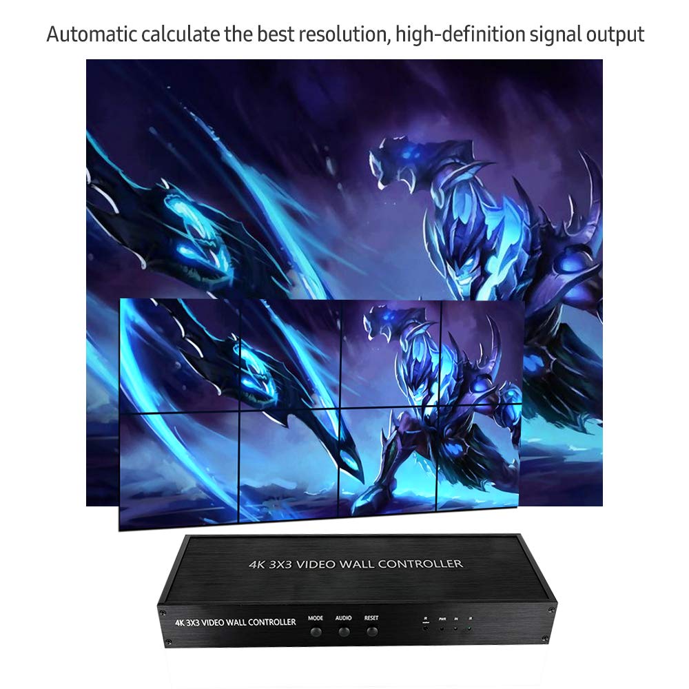 3 x 3 TV Wall Controller, TV Wall Splicer Video Wall Controller 3 x 3, Multi Screen Splicer 4K, 3 x 3 Image Control (US Plug)