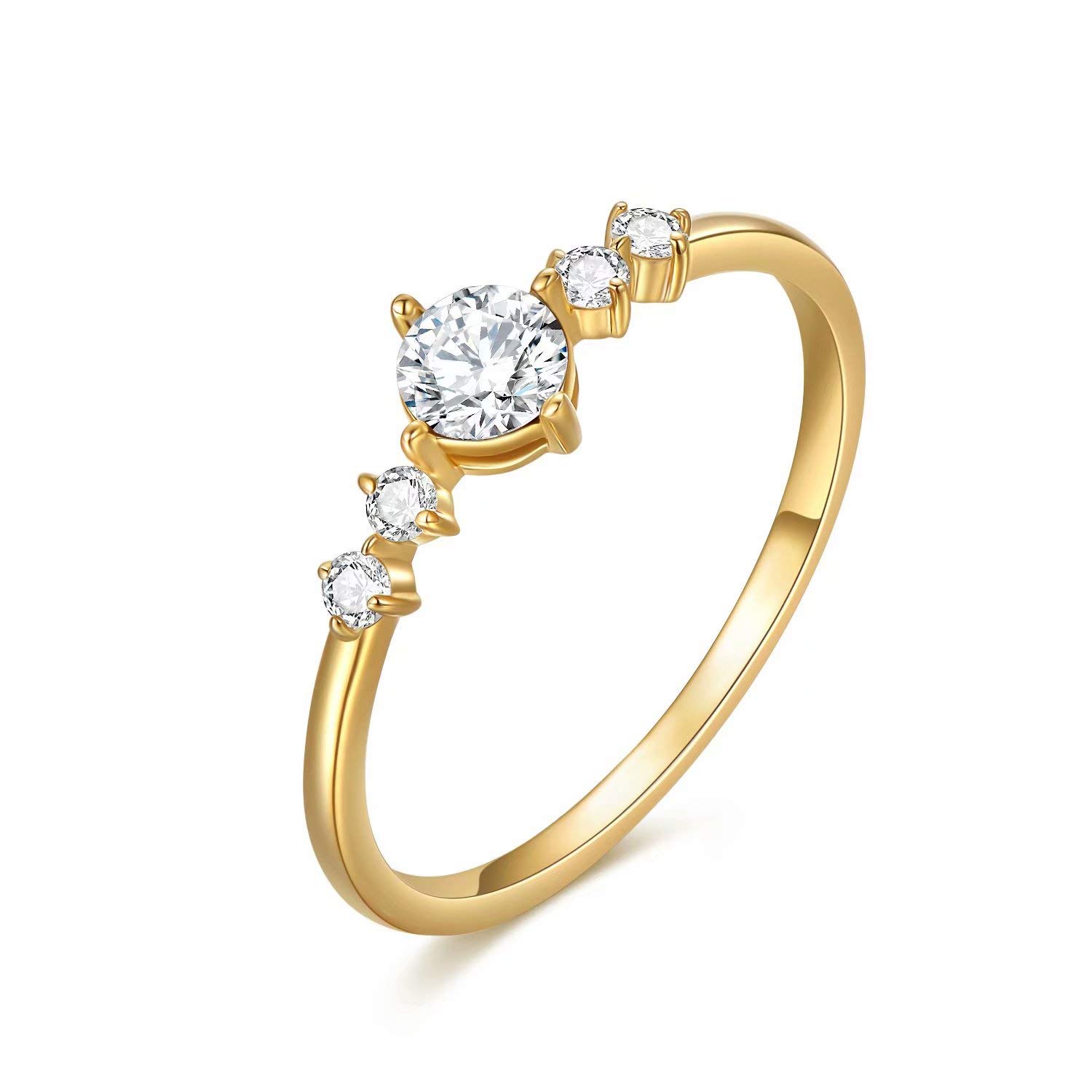 14K Solid Yellow Gold Ring for Women, Real Gold Dainty Wedding Engagement Eternity Bridal Ring Love Jewelry for Her, Size 10