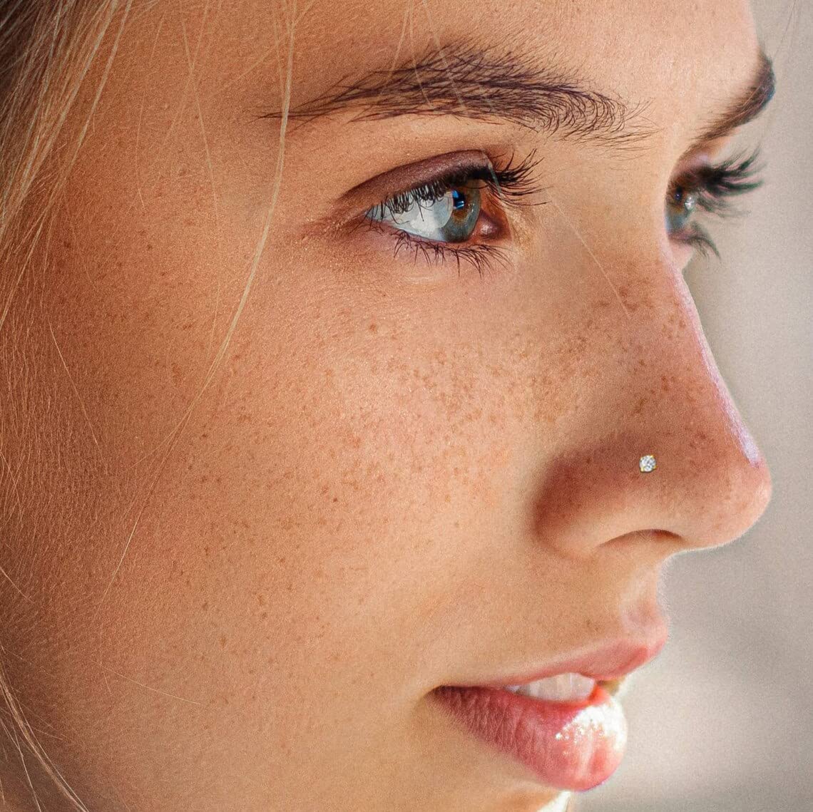14K Solid Yellow Gold, L Shape Diamond Nose Stud, Micro Nose, Screw Nose Stud, Body Jewelry Yellow Gold (3.50 ml Natural Diamond)