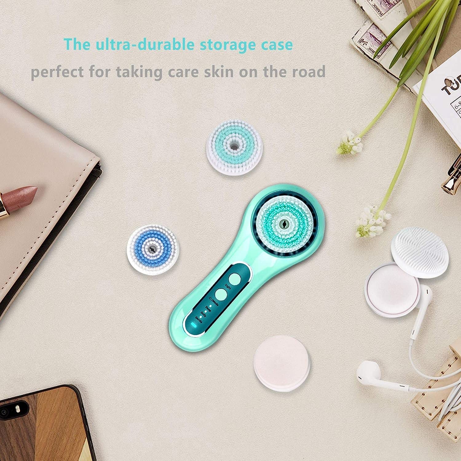 UMICKOO Face Scrubber Exfoliator,Facial Cleansing Brush Rechargeable IPX7 Waterproof with 5 Brush Heads,Electric Face Spin Brush for Exfoliating, Massaging and Deep Cleansing