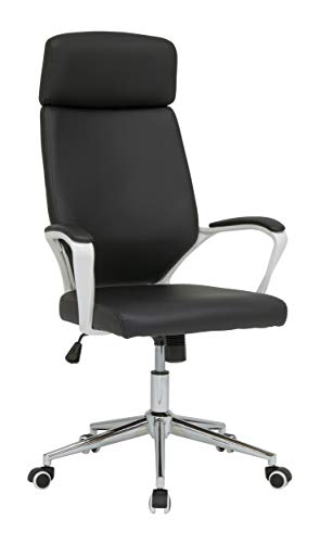 Calico Designs High Back, Height and Tilt Adjustable, Modern Executive Chair with Padded Arms and Chrome Base in White/Black PU