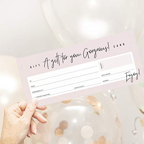 Bliss Collections Blank Gift Certificate, Hello Gorgeous, Card and Paper Vouchers for Small Businesses, Hair Salons, Beauty Bars, Restaurants, 4"x9" Heavyweight Cards (25 Certificates)