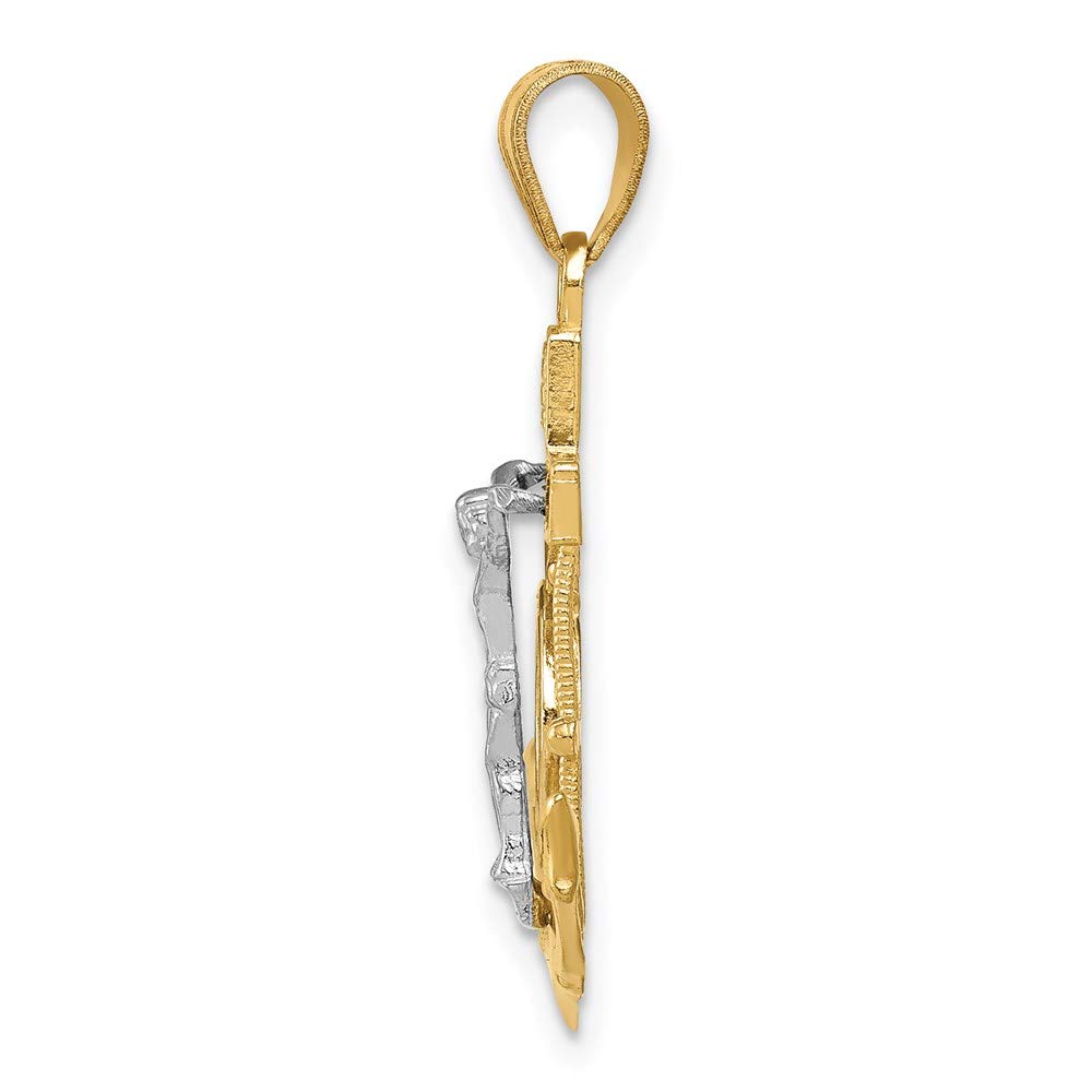 14k Tri-color Diamond-cut w/Textured Mariner's Cross Pendant QC3930