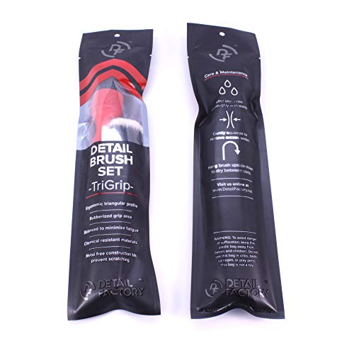 Detail Factory - TriGrip Ultra-Soft Detailing Brush Set - Comfortable Grip and Scratch-Free Cleaning for Exterior, Interior Panels, Emblems, Badges, Gauge Cluster, Infotainment Screen, Red