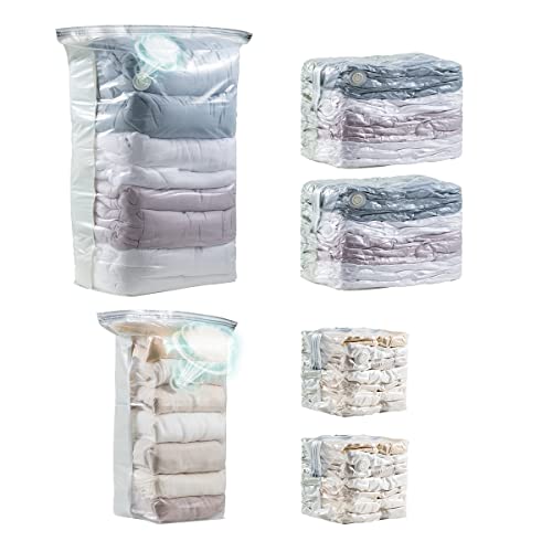 Cube Vacuum Storage Bags Space Saver Vacuum Seal Bags Large Compressed Vacuum Bags for Comforters, Blanket, Clothes, Bedding, Sheet, Pillow, Closet Organizers (3 Medium, 3 Large)