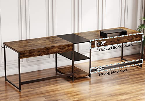 Bestier Industrial L Shaped Desk with Shelves 94.5 Inch Reversible Corner Computer Desk or 2 Person Long Table Office Writing Study Workstation with Monitor Stand and Headphone Hook, Rustic Brown