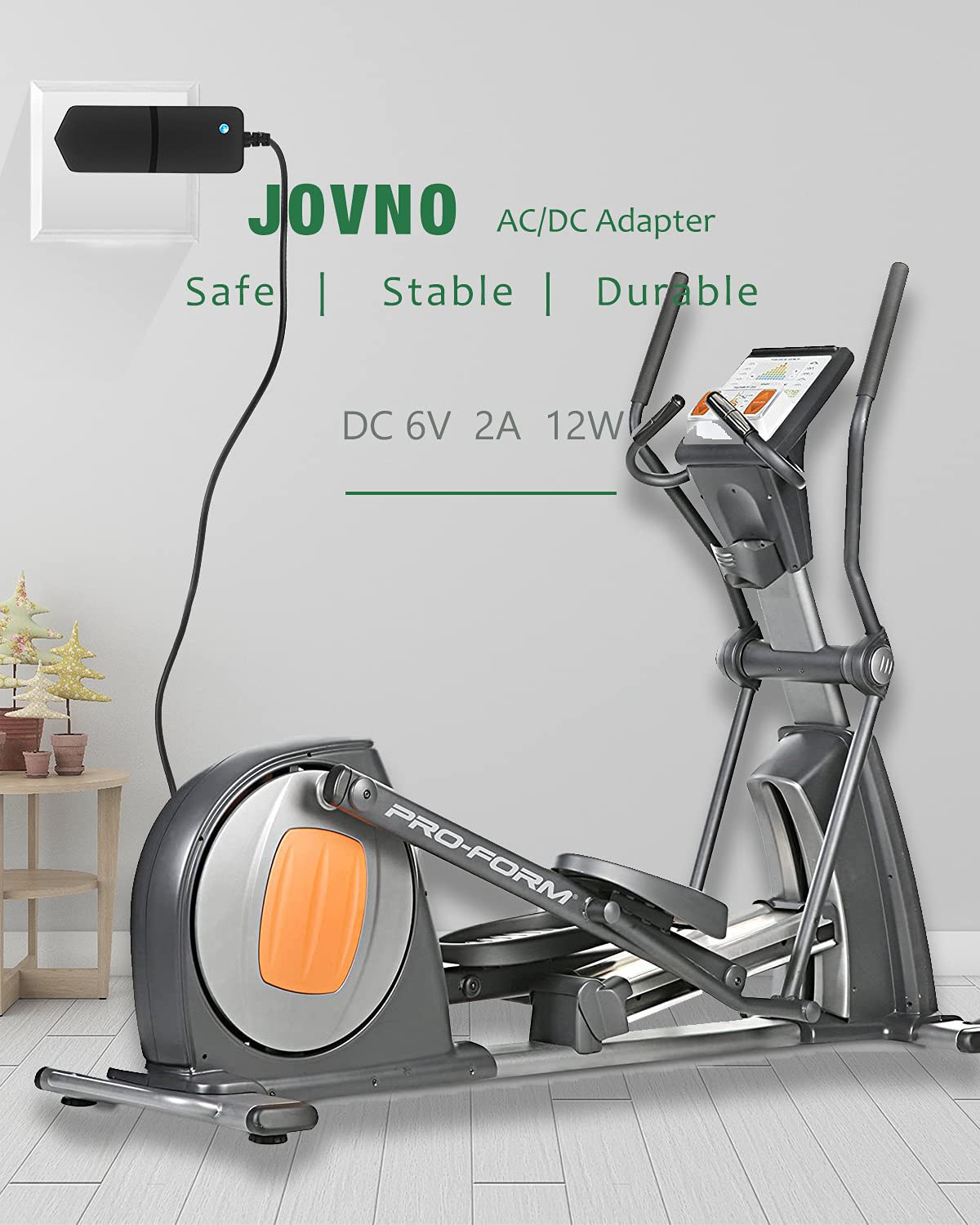 JOVNO 6V 2A DC Power Supply AC/DC Adapter Charger Cord for ProForm Elliptical Smart Strider 480 490 500 600 LE, 390 395 475 510 E, 510 EX, 400 700 Cardio Cross Trainer Exercise Bike, 6.6ft