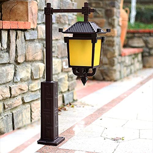 ACLBLK European Coffee Gold Yellow Lampshade E27 Antique Street Lamp IP55 Waterproof Garden Glass Lantern Post Pole Light Landscape Home Patio Path Lighting Villa Park Pillar Floor Lamp
