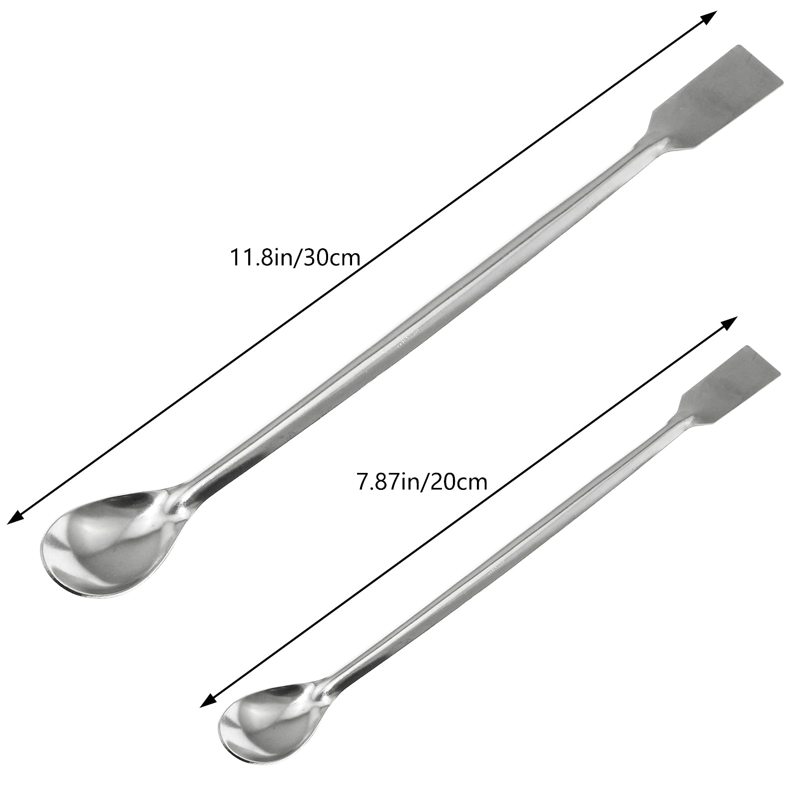 Lind Kitchen 2PCS 20cm/30cm Stainless Steel Lab Spoon Spatula Laboratory Sampling Spoon Mixing Spatula (One Spoon Side and One Shovel Side), Experiment Equipment