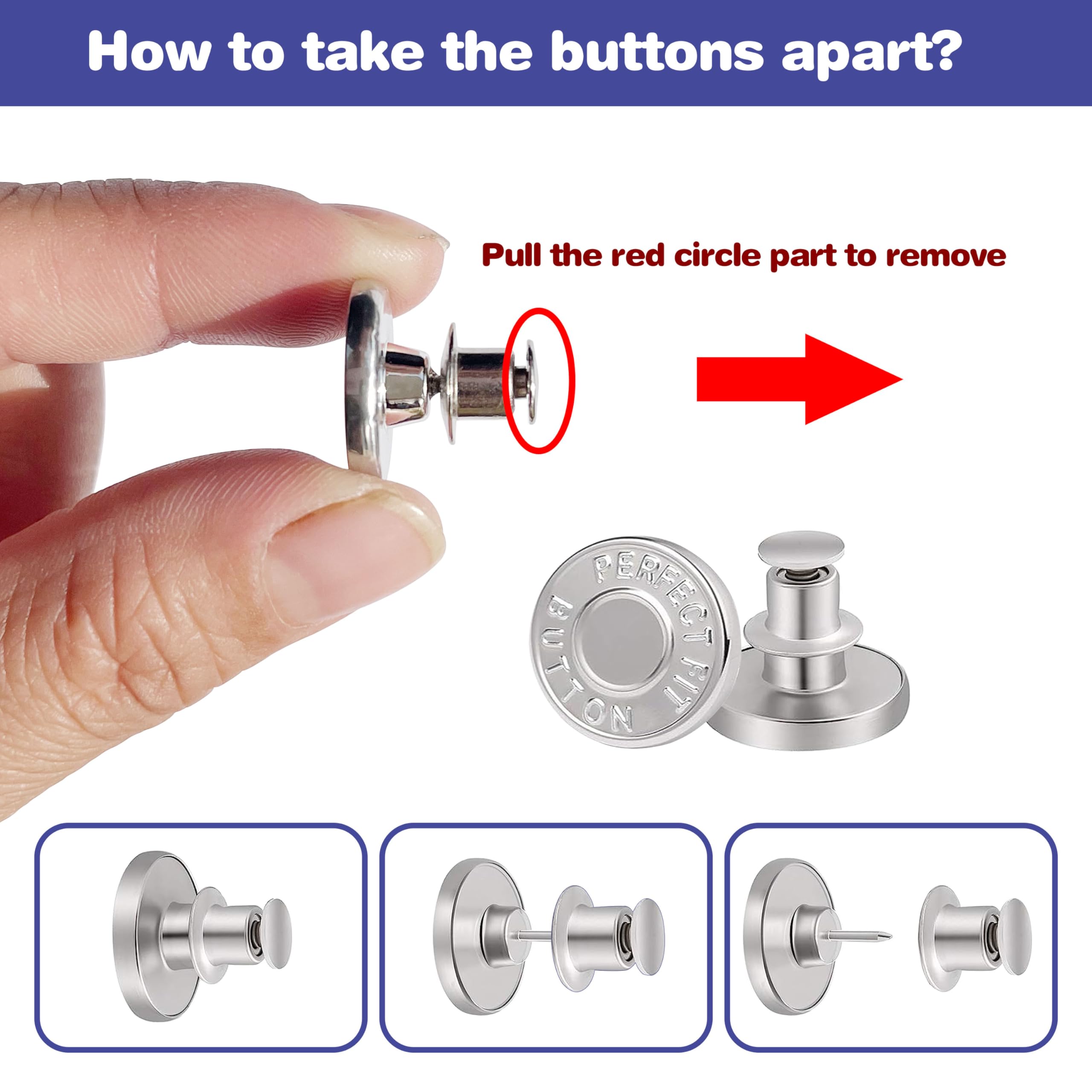 12 Sets Buttons pins for Loose Jeans,No Sew Jeans Button Replacement,Pants Button Tightener for Waist,Button Pins for Jeans to Make Smaller,Women's Novelty Buttons,Reusable and Adjustable