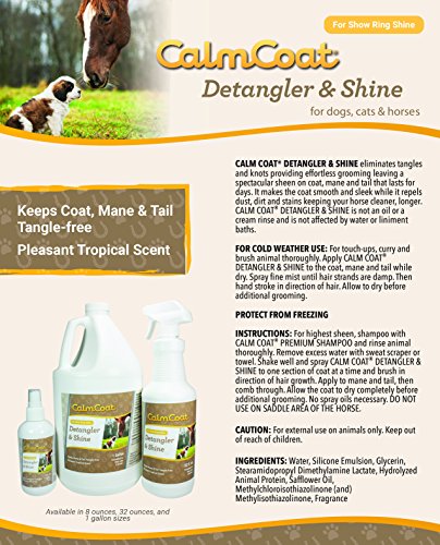 Calm Coat Detangler & Shine for Horses Cats & Dogs - Eliminates Tangles & Knots - Keeps Your Pet Cleaner for Longer - Works with Shampoo & Conditioner - Tropical Scent 32 oz