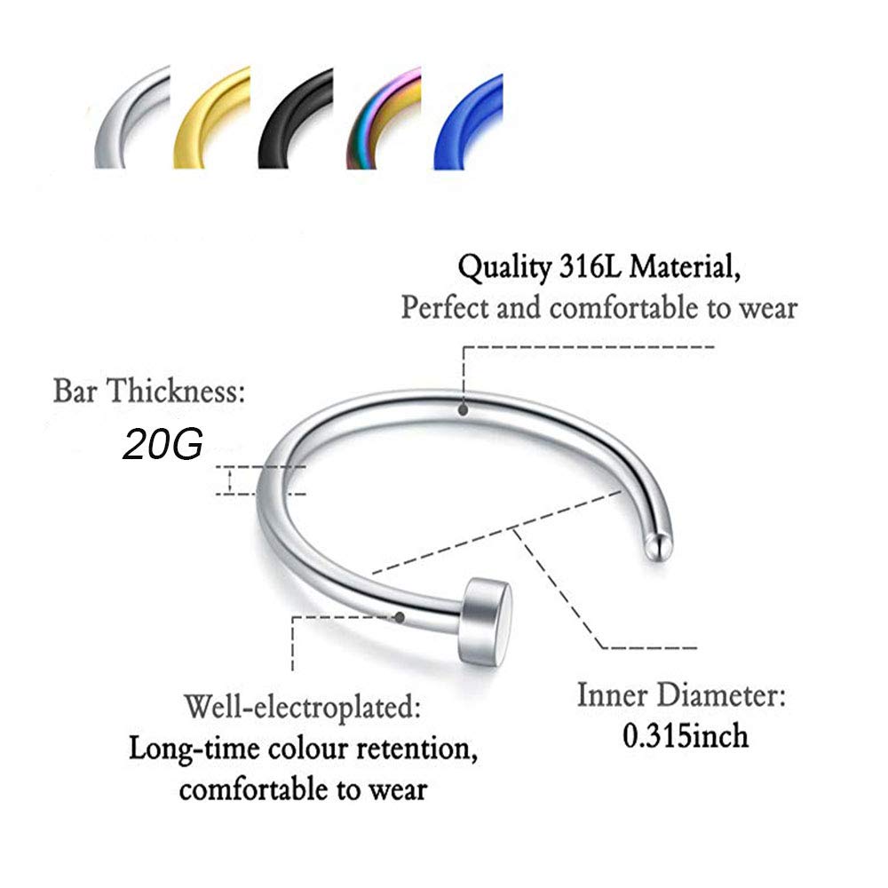Jconly 46Pcs Ear Nose Lip Piercing Kit - 20G 18G Professional Colorful for 316L Steel Needles Clamps…