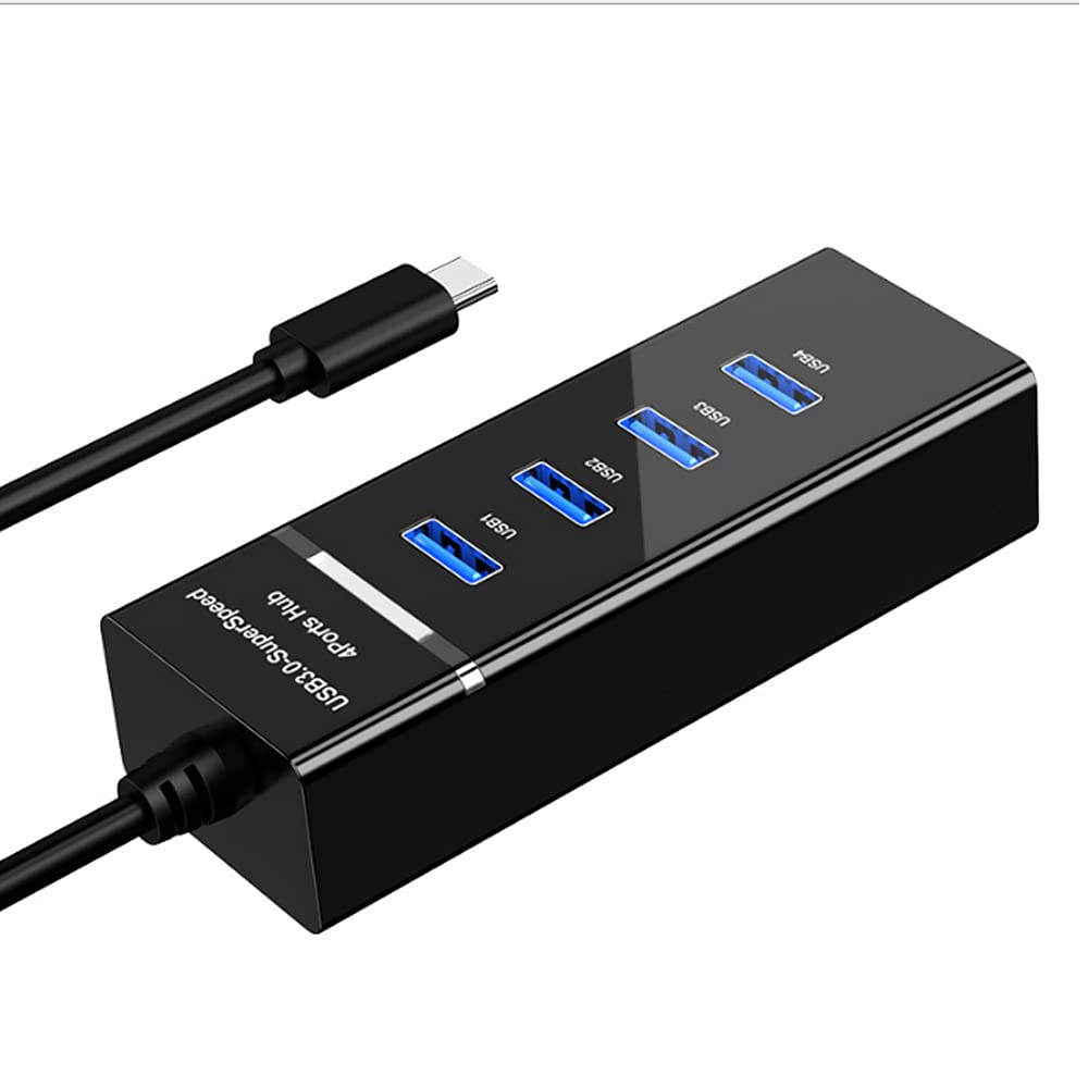USB C Hub, 4 Ports Type to 3.0 High Speed Adapter Compatible with Laptop, Mobile Phone, MacBook Pro, XPS Ipad Pro 2018 Chromebook Pixels and More Port Devices(Black), 10.4x3.8x2.5cm (UC-ABS)
