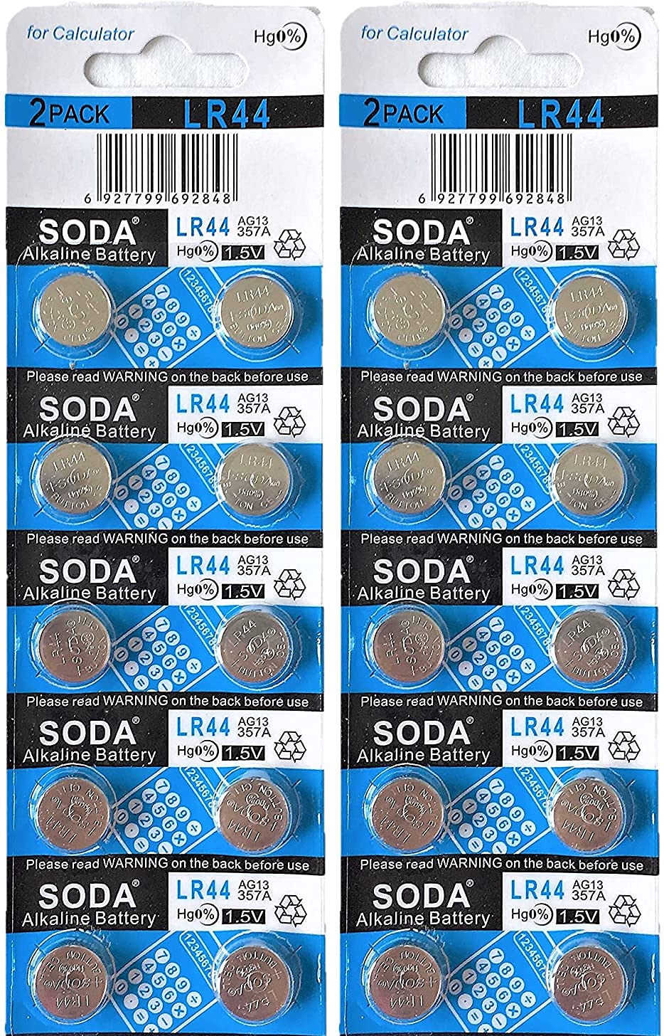 AG13 LR44 L1154 357 A76 Alkaline Button Cell Battery with Retail Blister Pack Cards (20) by YMCtoys