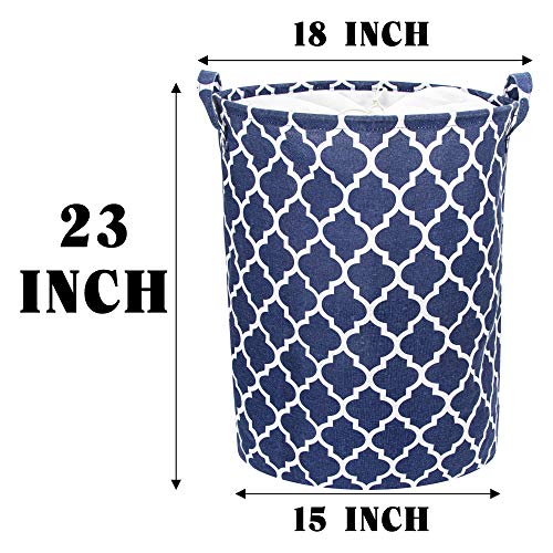 72L 23-inch Tall (2 Pack) Extra Large Laundry Basket Storage Hamper Drawstring Waterproof Round Linen Collapsible Storage Basket for Toy Organizer, Nursery Hamper, Bathroom, Blue