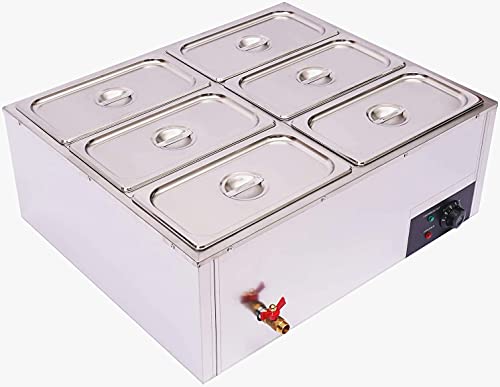 6-Pan Commercial Food Warmer Buffet Server Food Warming Tray Electric Food Steamer Stainless Steel Chafing Dishes Table Steamer Soup Station W/6 Covers, Adjustable Heat Buffet Electric Countertop