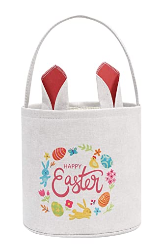 E-FirstFeeling Easter Basket Easter Bunny Basket for Kids Easter Eggs Hunt Baskets with Rabbit Ears Candy Bucket Tote for Easter Party (Light Gray)
