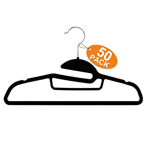 50 Pack Non-Slip Velvet Hangers Suit Clothes Hanger Space Saving Hangers 15~20LBS Heavy Duty Hangers 17.7inch (Black)