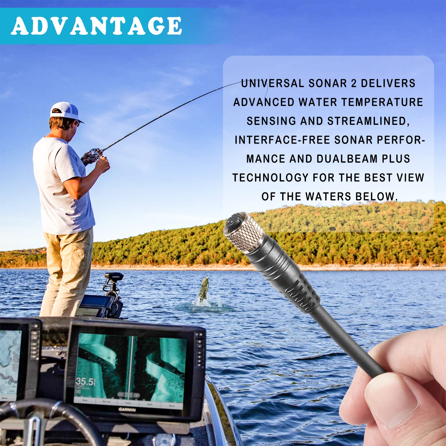 1852072 MKR-US2-12 Universal Sonar 2 Adapter Cable Compatible with Garmin Echo, echoMAP, Striker Series Fishfinder