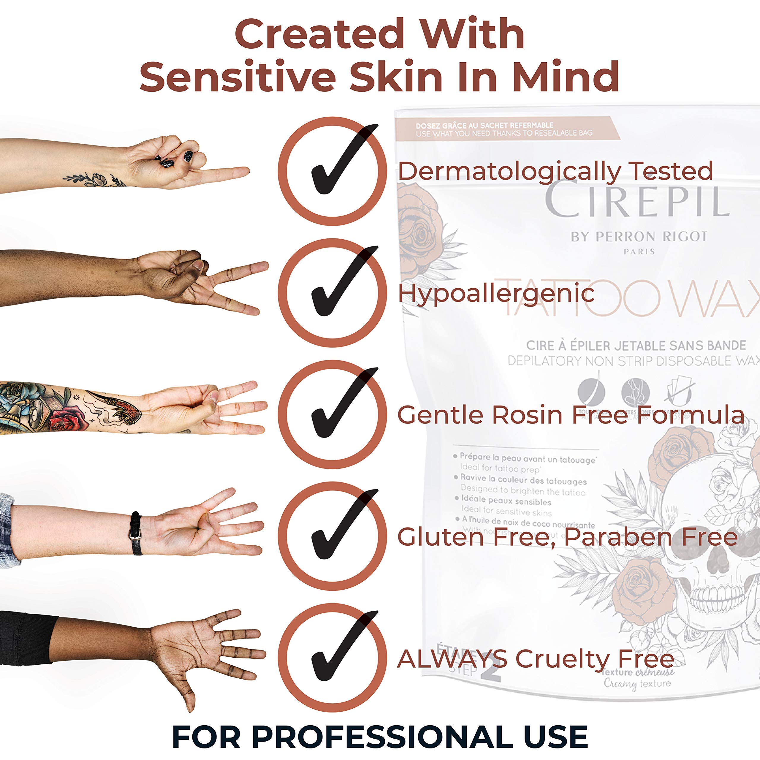 Cirepil - TATTOO - Sublim Care - 800g, 28.22oz Patented Wax Beads for Tattooed Areas - Illuminates, Redefines & Brightens Skin