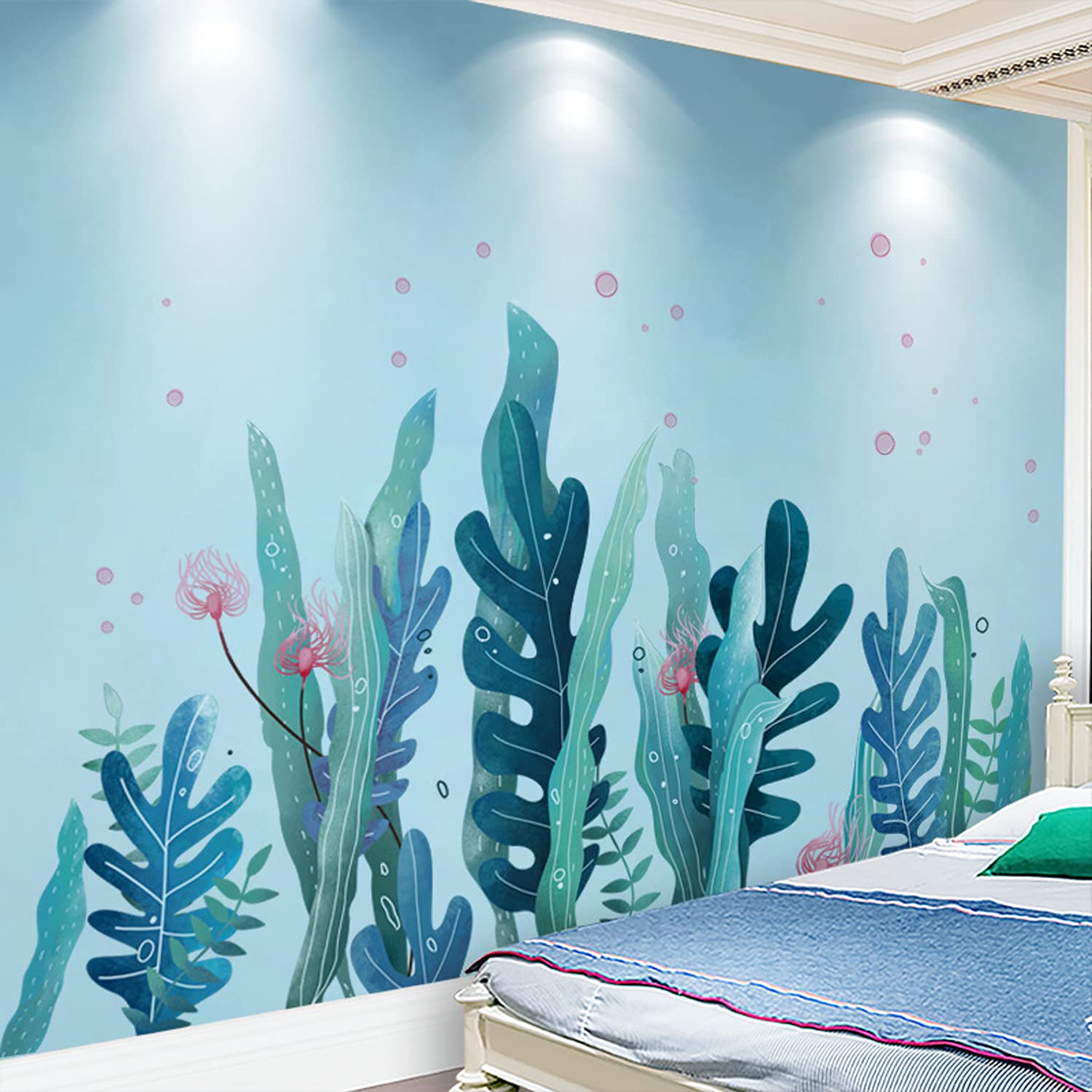 Green Seaweed Wall Sticker Creative Under The Sea World Ocean Grass Baseboard Decal Removable Wallpaper DIY Art Mural for Wall Corner Decor Kids Nursery Bathroom Living Room Bedroom Classroom