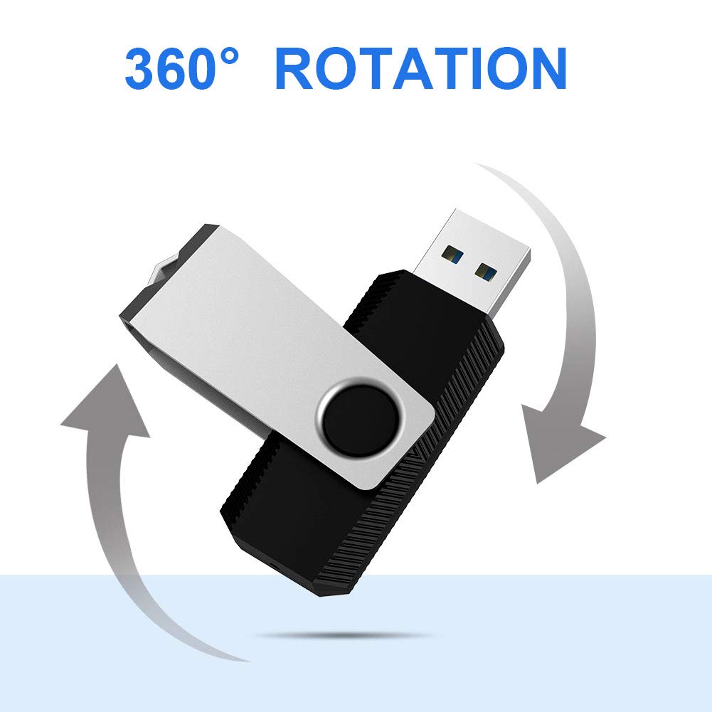 128GB USB 3.0 Flash Drive, K&ZZ Thumb Drives Swivel USB Drive Gig Stick High Speed Memory Stick Backup Flash Disk for Fold Digital Data Storage with Black Portable Lanyard,128 GB