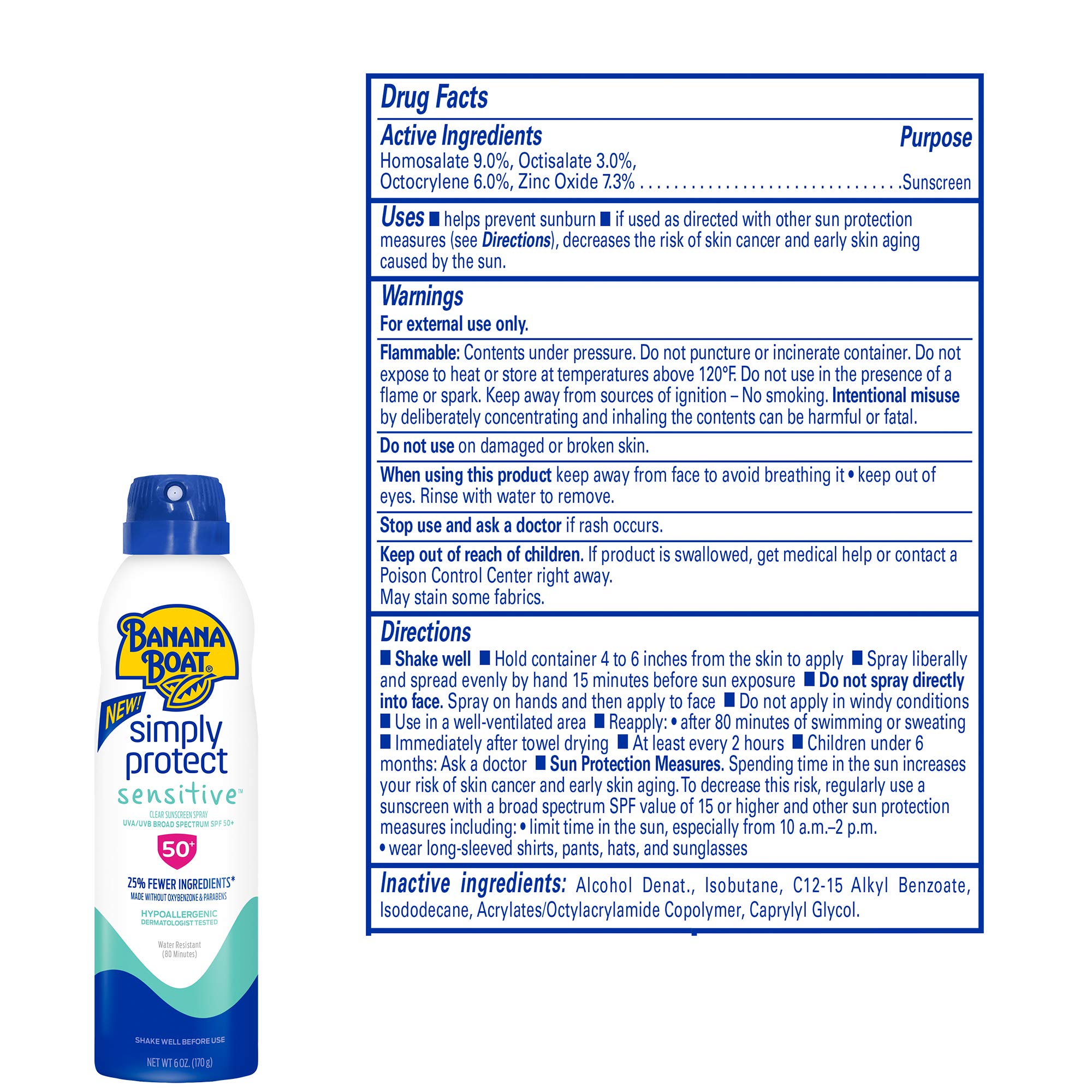 Banana Boat Mineral Enriched Sunscreen, Sensitive Skin, Broad Spectrum Spray, SPF 50, 6oz. - Twin Pack