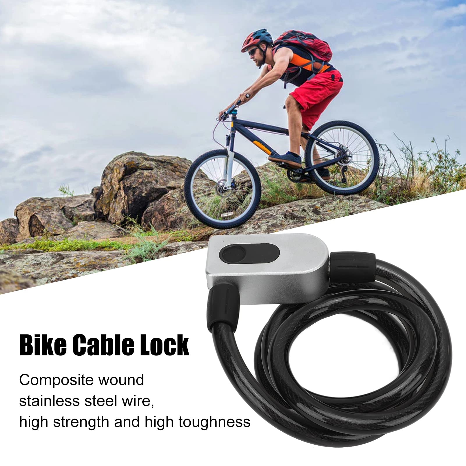 1M Fingerprint Bike Lock Cable, Waterproof Anti-Theft Keyless Bicycle Chain Lock with USB for Outdoor Use