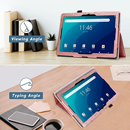 DMLuna Case for Onn 10.1 Tablet Pro (Model:100003562) ONLY (NOT FIT ONN 10.1 Tablet Model: 100011886 / ONA19TB003), Folio PU Leather Stand Case with Hand Strap Card Holder, Glitter Rose Gold