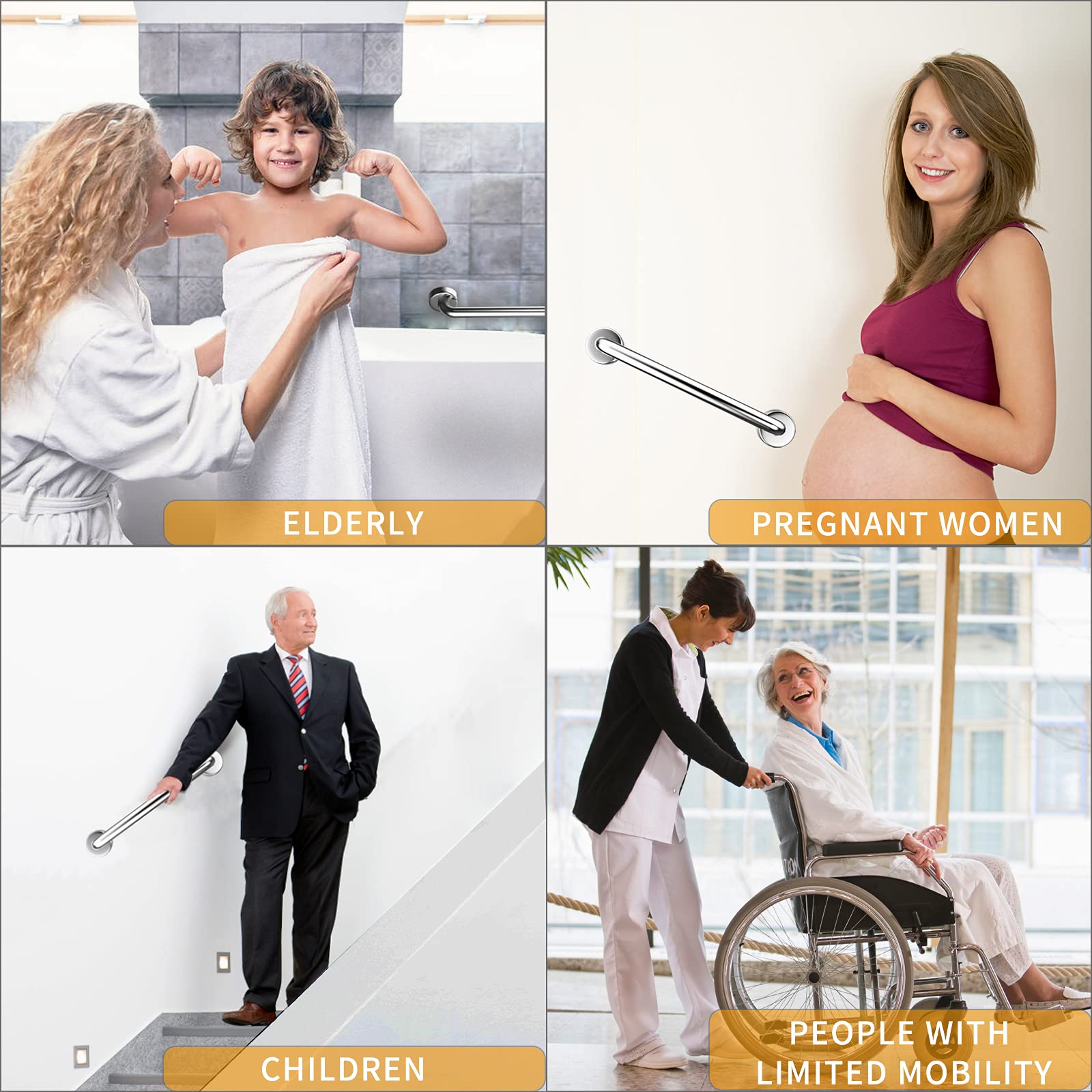 18 Inch Shower Grab Bar 2 Pack Brushed Nickel SUS304 Safety Bathroom Grab Bars with Concealed Screws, 500lbs Support Assist Bath Handle Balance Bar for Handicap Elderly Pregnant