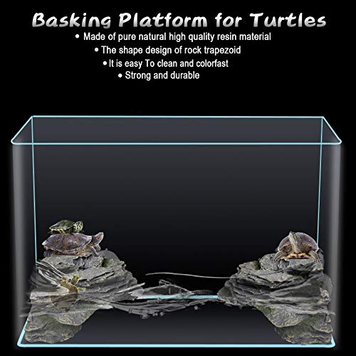 PINVNBY Basking Platform for Turtle,Resin Tortoise Resting Dock,Reptile Climbing Ramp Shale Habitat Ornament Floating Ledge Aquarium Decoration with 2 Pcs Suction Cups for Frogs, Newts,Lizard(3 Pcs)