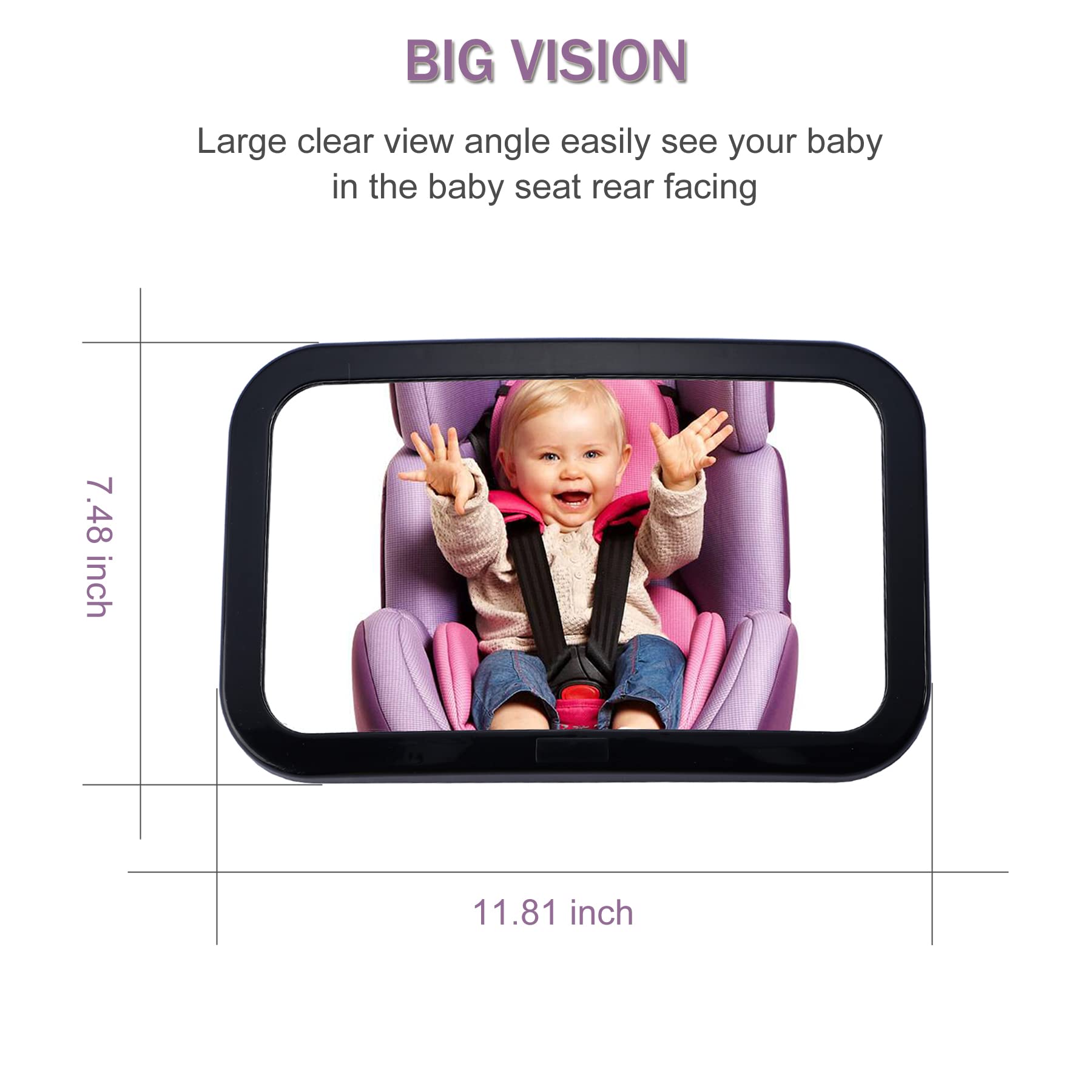 UYYE Baby Car Mirror, Adjustable Car Seat Mirror, Safety Car Seat Mirror for Rear Facing Infant,Shatterproof Baby Mirror for Car Interior Accessories-Black