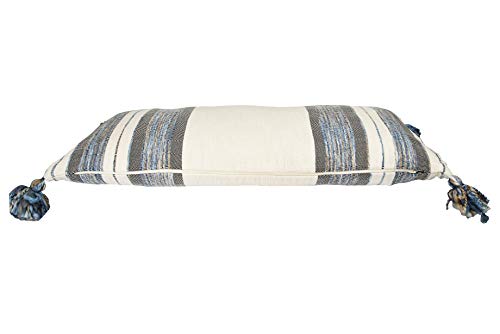 Creative Co-Op Blue, Grey & Cream Striped Cotton Blend Lumbar Tassels Pillows, 1 Count (Pack of 1)
