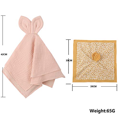 Baney Bunny Rabbit Security Blanket | Muslin Cotton Organic Lovey | Soft Soothing Blankie | Infant Baby Toddler Toy (Rust Mustard Floral)