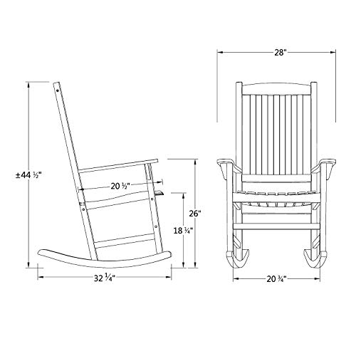 Cambridge Casual Bentley High Back Wooden Front Porch Rocking Chair for Outdoor Patio Furniture, Solid Wood, White