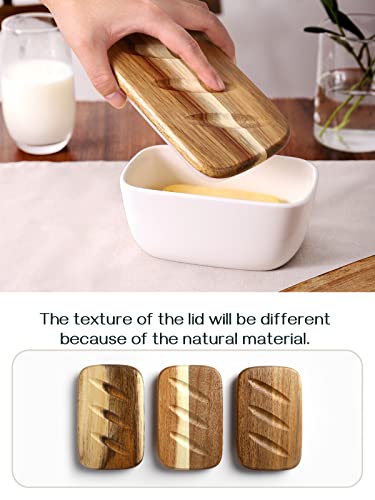 DOWAN 6.5" Large Butter Dish - Ceramic Butter Dish with Lid for Countertop - White Butter Keeper Holds Up to 3 Sticks - Butter Holder and Container with High-Quality Silicone Sealing