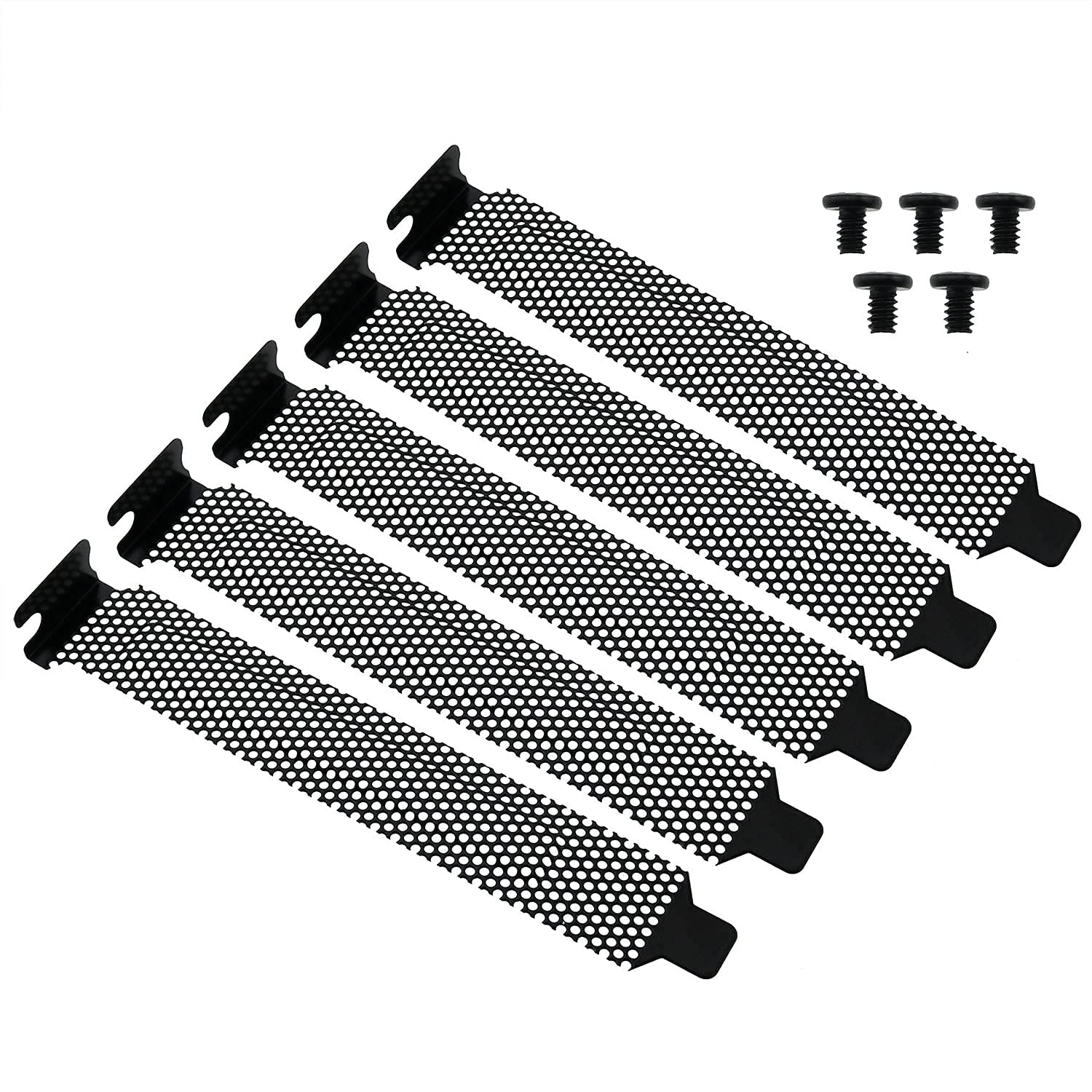 Mutai PCI Slot Cover 5PCS Black PCI Bracket Vented Slot Covers Hard Steel Dust Filter Blanking Plate with Screws for Computer Cases