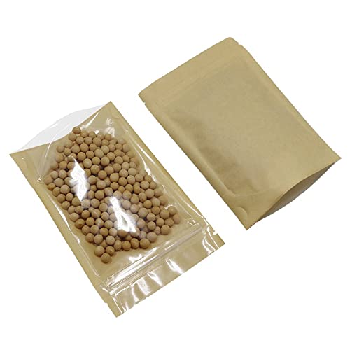 50 Pcs Clear Fornt Brown Kraft Paper for Zip Plastic Package Lock Bag Doypack Stand Up Pouch Zipper Lock Reclosable Pouch Nuts Coffee Food Storage Packaging Pack (3.9x5.9 inch)