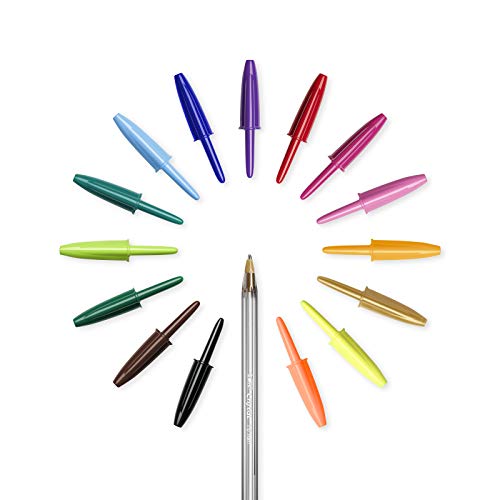 BIC Cristal Multicolour Ballpoint Pens With Wide Tip (1.6mm) Pens For Colourful Writing In Assorted Colours, Pack Of 15