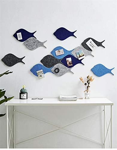 Cork Board Tiles, 8 Pcs Felt Bulletin Boards - Bonus Pins, Decorative Fish Felt Wall Notice Stickers - Memo Notes Photos Goals Pictures Drawing Kindergarten Home Creative Office Decor Sofa Wall Decal